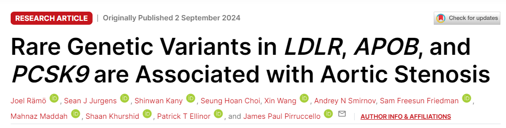 Circulation | LDLR、APOB和PCSK9的罕见遗传变异与主动脉狭窄有关 - 伯科生物